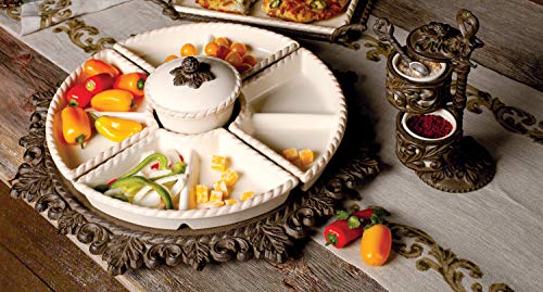 Cream Ceramic and Acanthus Leaf Spice Cellar With Spoon