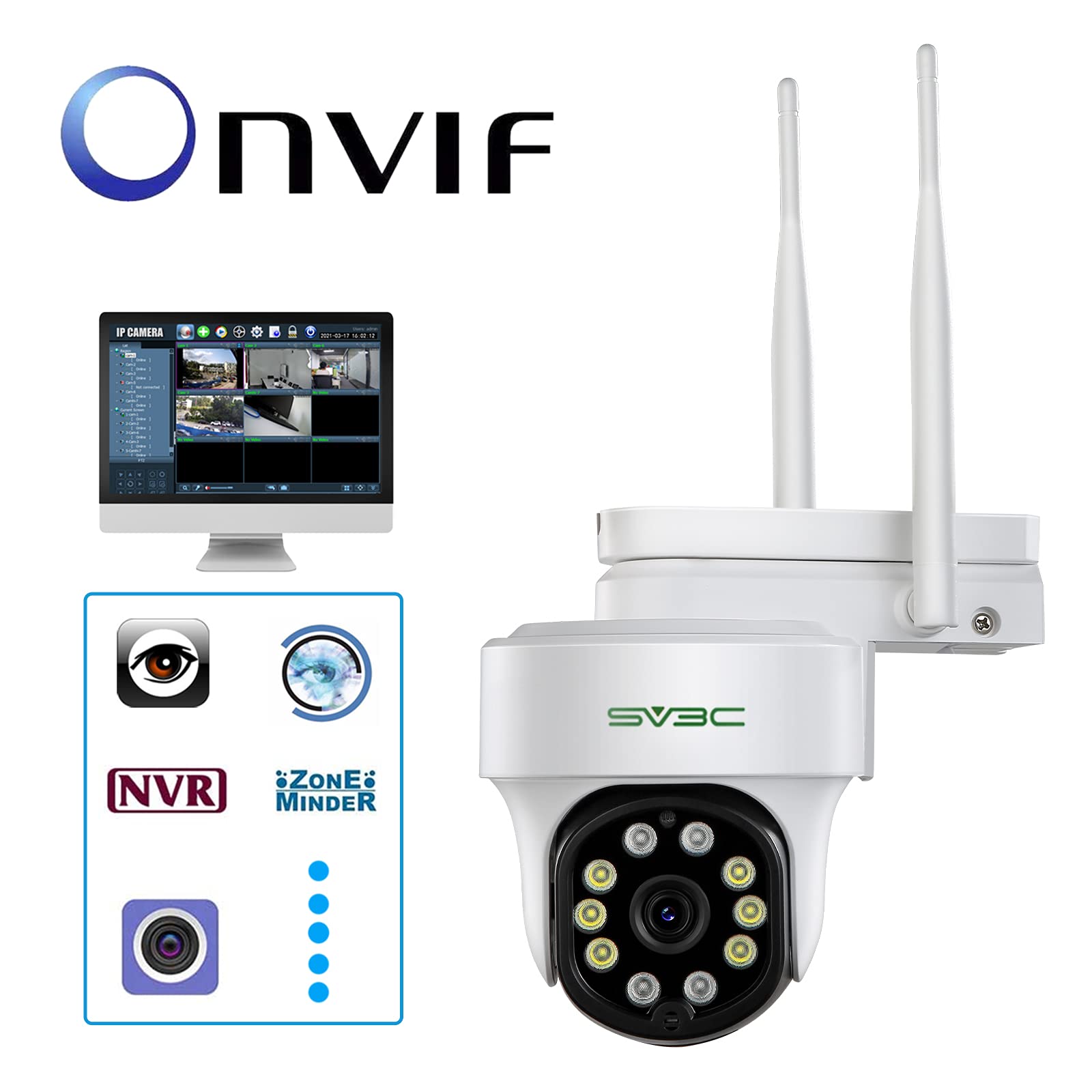 SV3C WiFi Security IP Camera Outdoor, Auto Tracking 1080P PTZ Pan Tilt Home Dome Cameras Support Floodlight Color Night Vision, ONVIF, Humanoid Detect, 2-way Audio, FTP, Cloud&Max 128G SD Card Storage