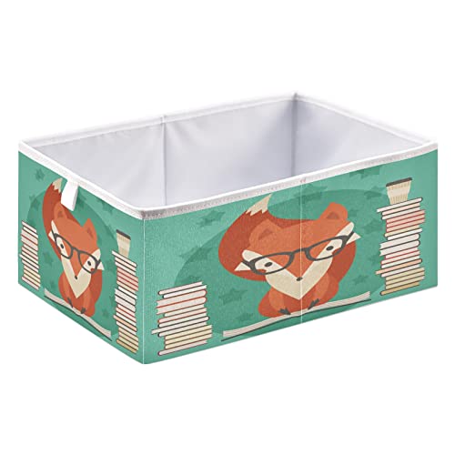 Blueangle Fox Reading Book Rectangle Storage Bin, 15.8 x 10.6 x 7 in, Large Collapsible Organizer Storage Basket for Home Décor(339)