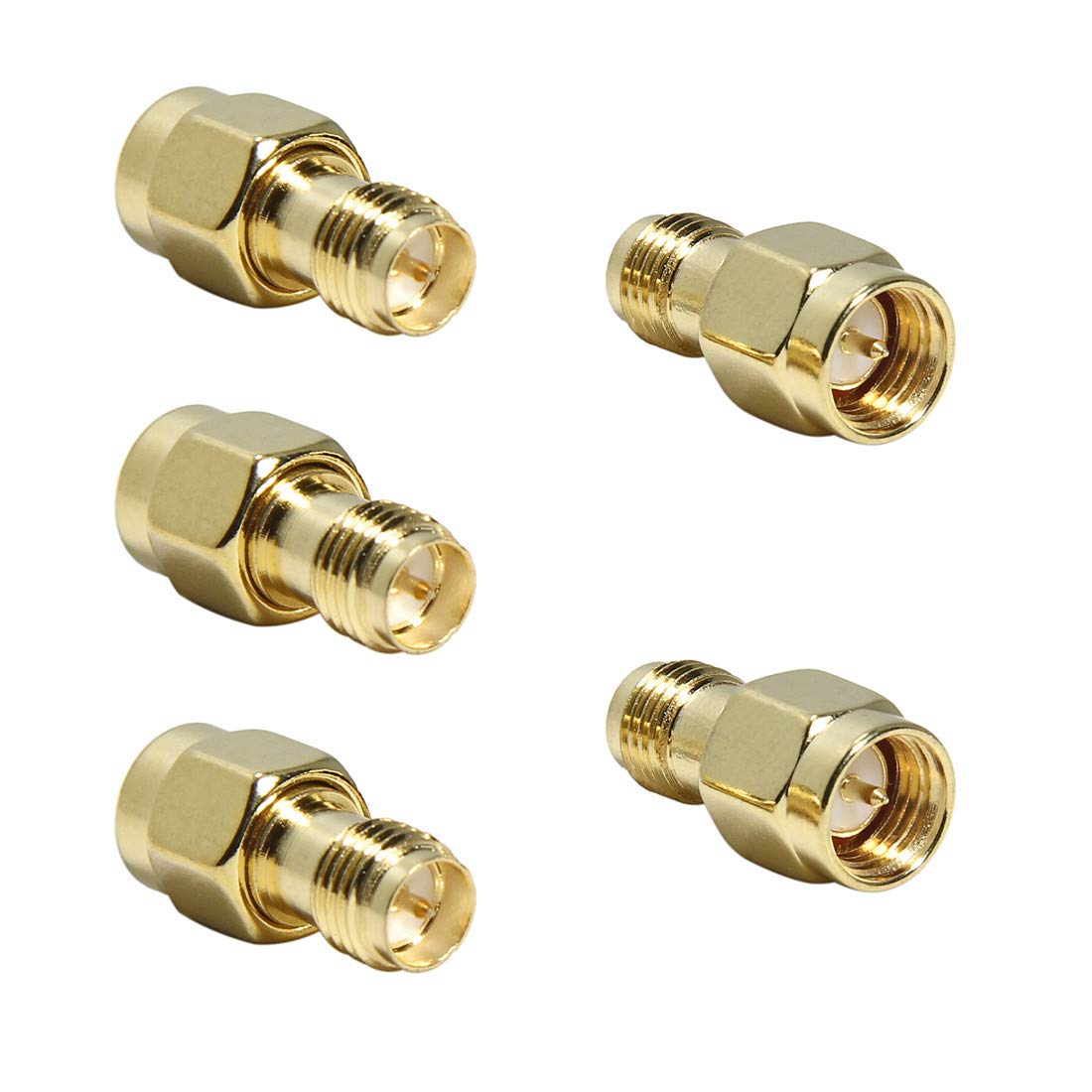 SMA to RP-SMA Adapter, 5 Pack SMA Male Pin to RP-SMA Female Pin Adapter Connector for LTE Router, WiFi Antennas, FPV Drones, Camera