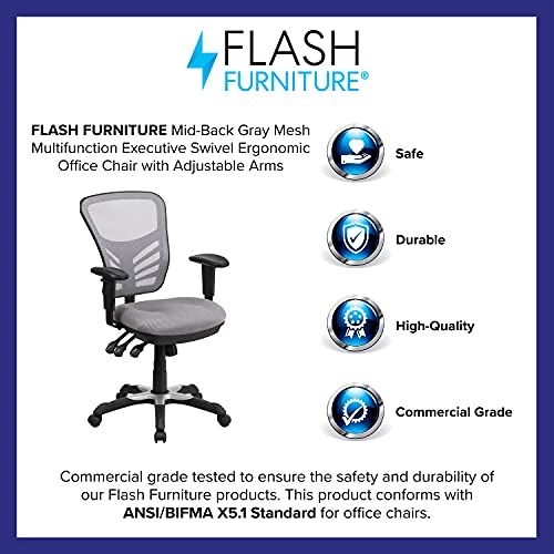 Flash Furniture Nicholas Mid-Back Gray Mesh Multifunction Executive Swivel Ergonomic Office Chair with Adjustable Arms