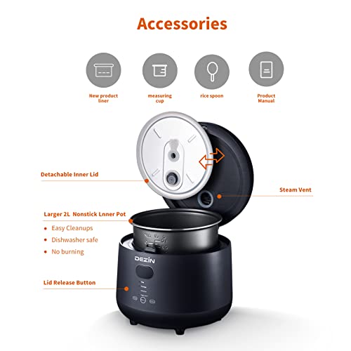 Dezin Rice Cooker 4 Cups Uncooked, Small Rice Cooker Steamer with Removable Nonstick Pot, BPA Free, Keep Warm & 24 Hours Time Delay Function, Mini Rice Cooker for Rice, Simmering Grain, Oatmeal, Quinoa
