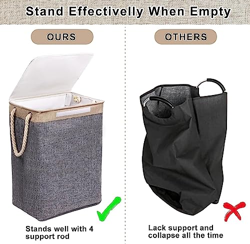 HEDAQI Laundry Basket Hamper with Lid Collapsible 72L Large Laundry Hamper with Lid and Removable Bag Liner, Waterproof Hamper Storage Basket for Laundry, Bedrooms, Bathroom (Grey)