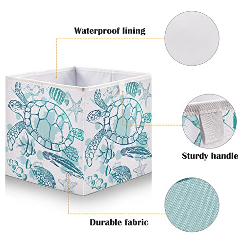 Blueangle Sea Turtle Starfish Cube Storage Bin, 11 x 11 x 11 in, Large Collapsible Organizer Storage Basket for Home Décor(878)