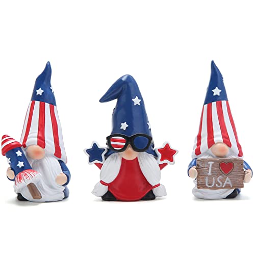 Hodao 3 PCS 4th of July Patriotic Gnomes Decorations Stars and Stripes Elf Gifts Handmade Scandinavian OrnamentsDecorations Memorial Day Gnomes Figurines Independence Day Decor