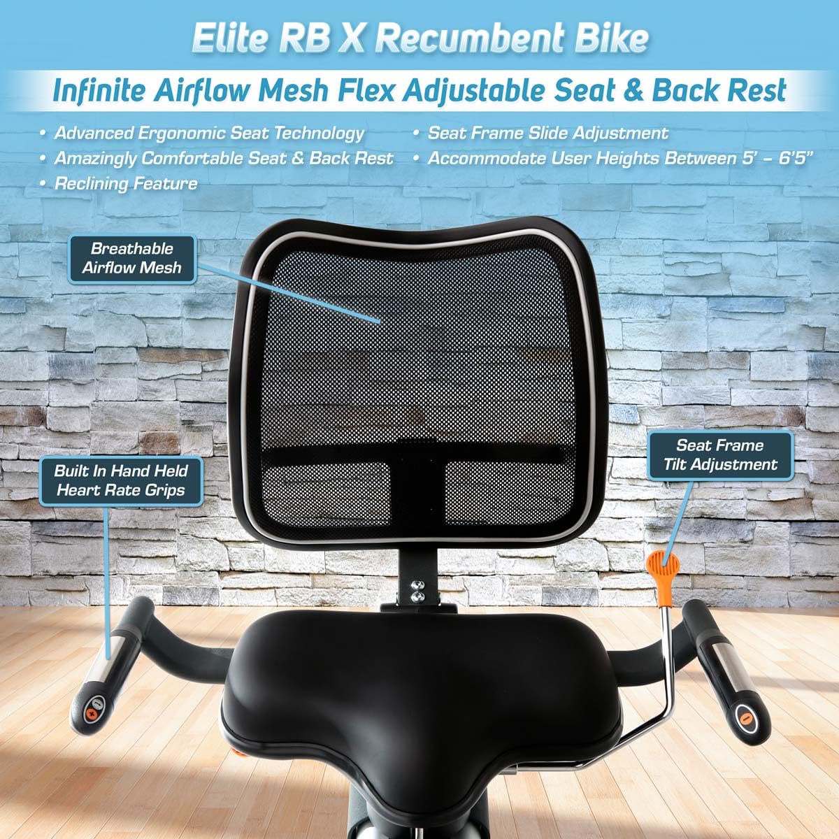 3G Cardio Elite RB X Recumbent Exercise Bike - FreeSync FTMS Bluetooth Smart App Connectivity - Compact 49" (L) - Oversized Soft 4-Way Adj. Seat - 350 lb Cap. - Low Step-Thru Design - Commercial Grade