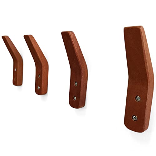 WRIGHTMART Wood Wall Coat Hook, Set of 4, Heavy Duty Hanger, Handmade of Mahogany, for Entryway, Hallway. Bathroom, Kitchen, Home Organizer for Towels, Hats, Cloths (Natural)