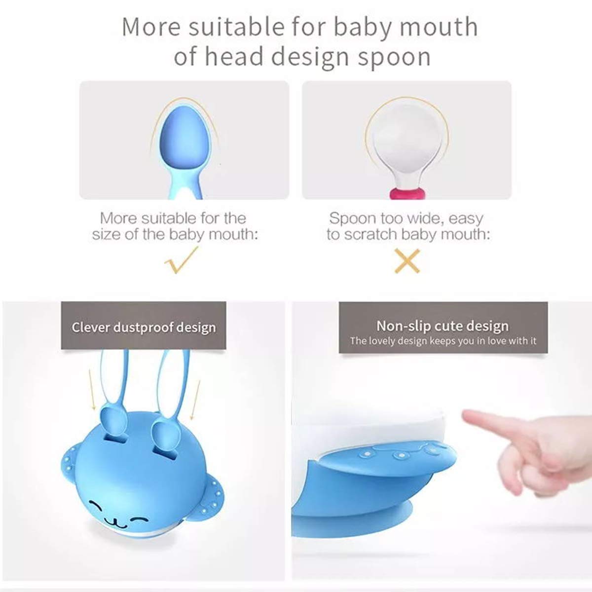 VoSinrly Baby Mate Suction Bowl for Toddlers with Fork & Spoon Set - Toddler Bowls with Suction and Lid - BPA Free Baby Feeding Set (Blue)