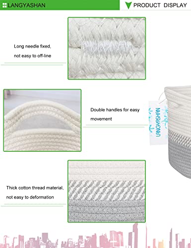 LANGYASHAN Rectangular Woven Rope Basket Decorative Blanket Basket for Living Room Storage or Nursery Laundry Basket Basket with Invisible Handles Laundry Hamper(Gray Invisible Handle)
