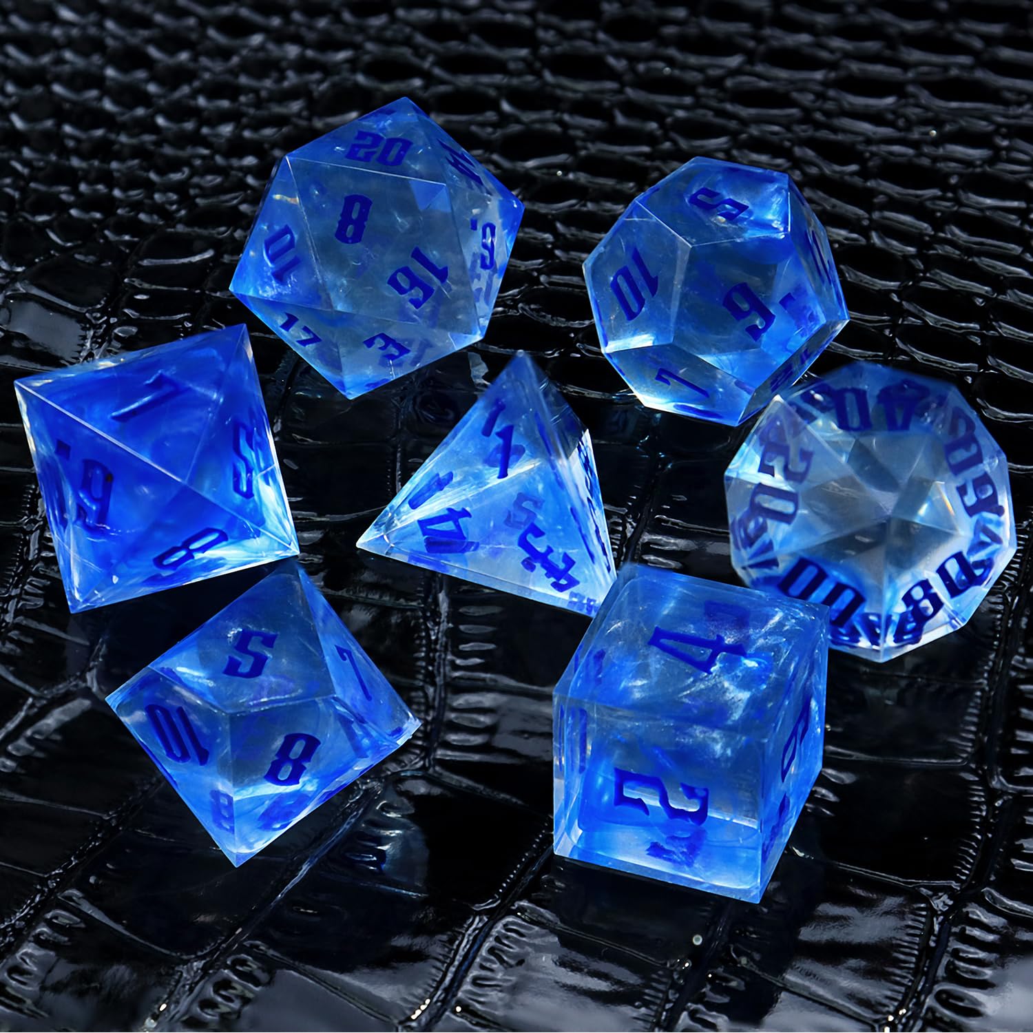 DND Liquid Dice Set Polyhedral Dice for Dungeons & Dragons (D&D) RPG Magic RPG Tabletop Dice Complete D4 D6 D8 D10 D12 D20 (Ice Sword)