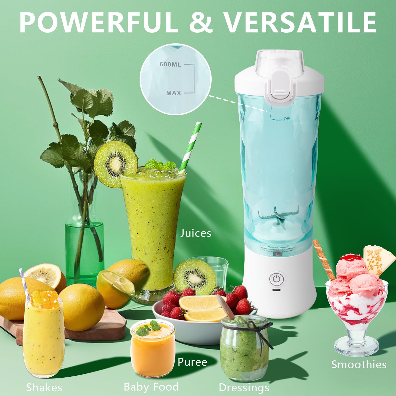 Akjbl Portable Blender, Personal Blender for Shakes and Smoothies Baby Food, 3.74*3.74*12.2In, White, ZZJ0718