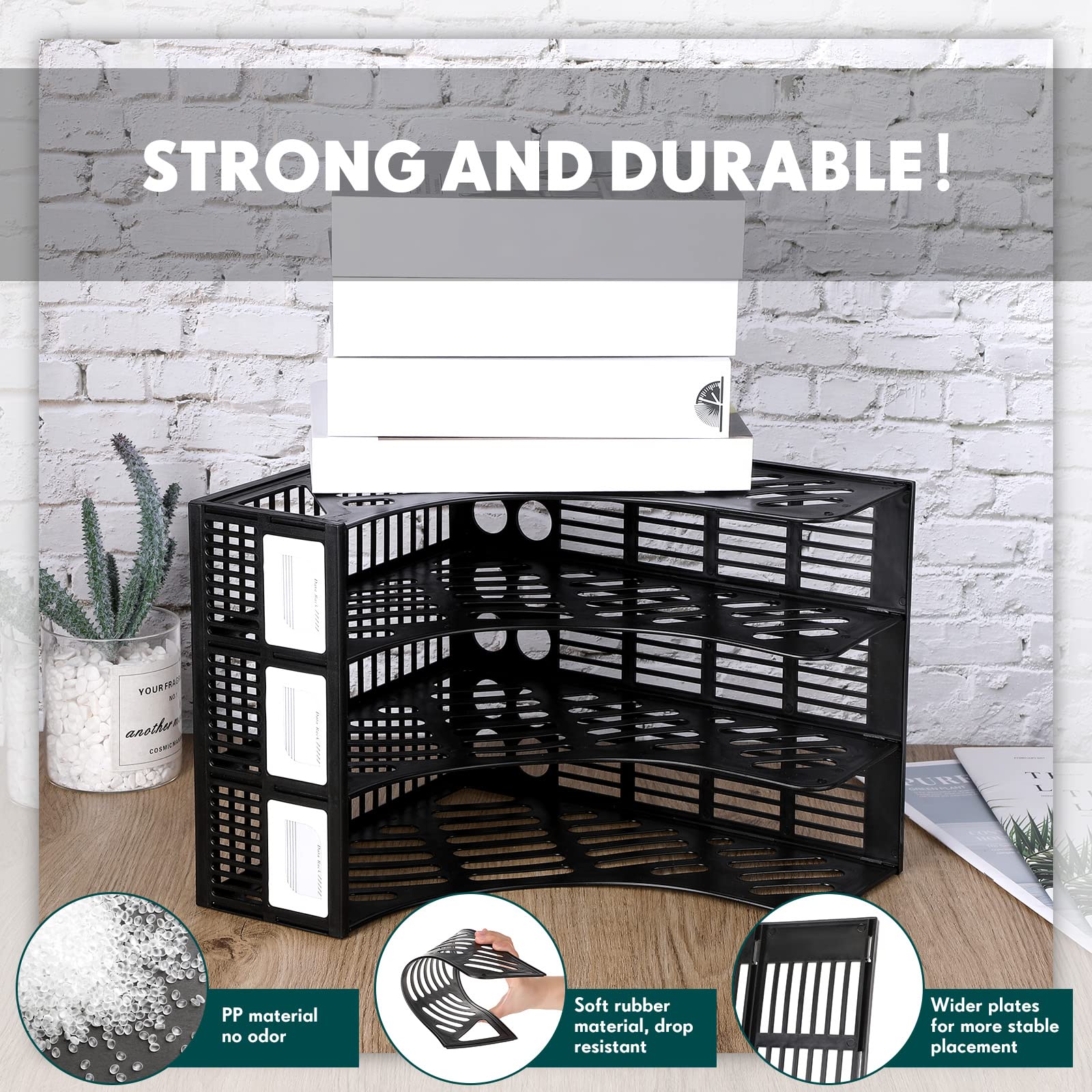 6 Pcs Magazine File Holder Sturdy Plastic Desk Organizers and Storage File Folder for Office Black Organization Binder Organizer with 3 Vertical Compartments for Home, Desk, School