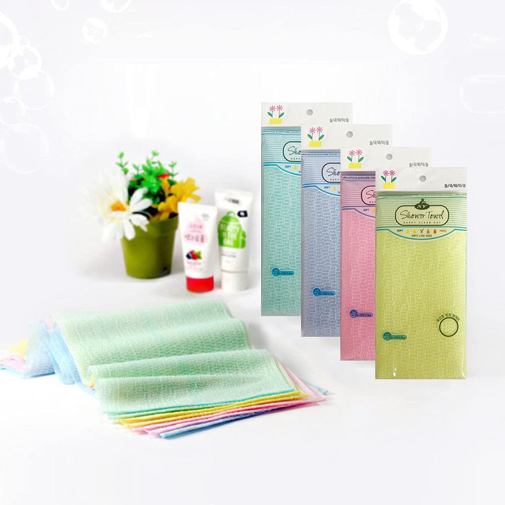 Premium Exfoliating Washcloth Towel(4 Color) Korean Loofah Bath Sponge Long Back Scrubber African Bath Sponge African Long Net for Shower/It Becomes Softer as You use.by NOPIGO