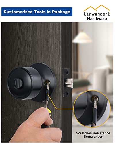 Lanwandeng Keyed Alike Entry Door Knob with Lock, Interior and Exterior Door Lock, Matte Black Door knobs with Lock for Bedroom/Bathrooom