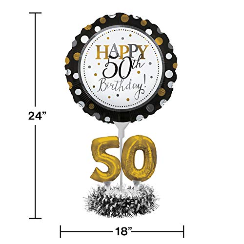 Creative Converting 317307 Happy 50th Birthday Balloon Centerpiece Black and Gold for Milestone Birthday Black & Gold, 18"