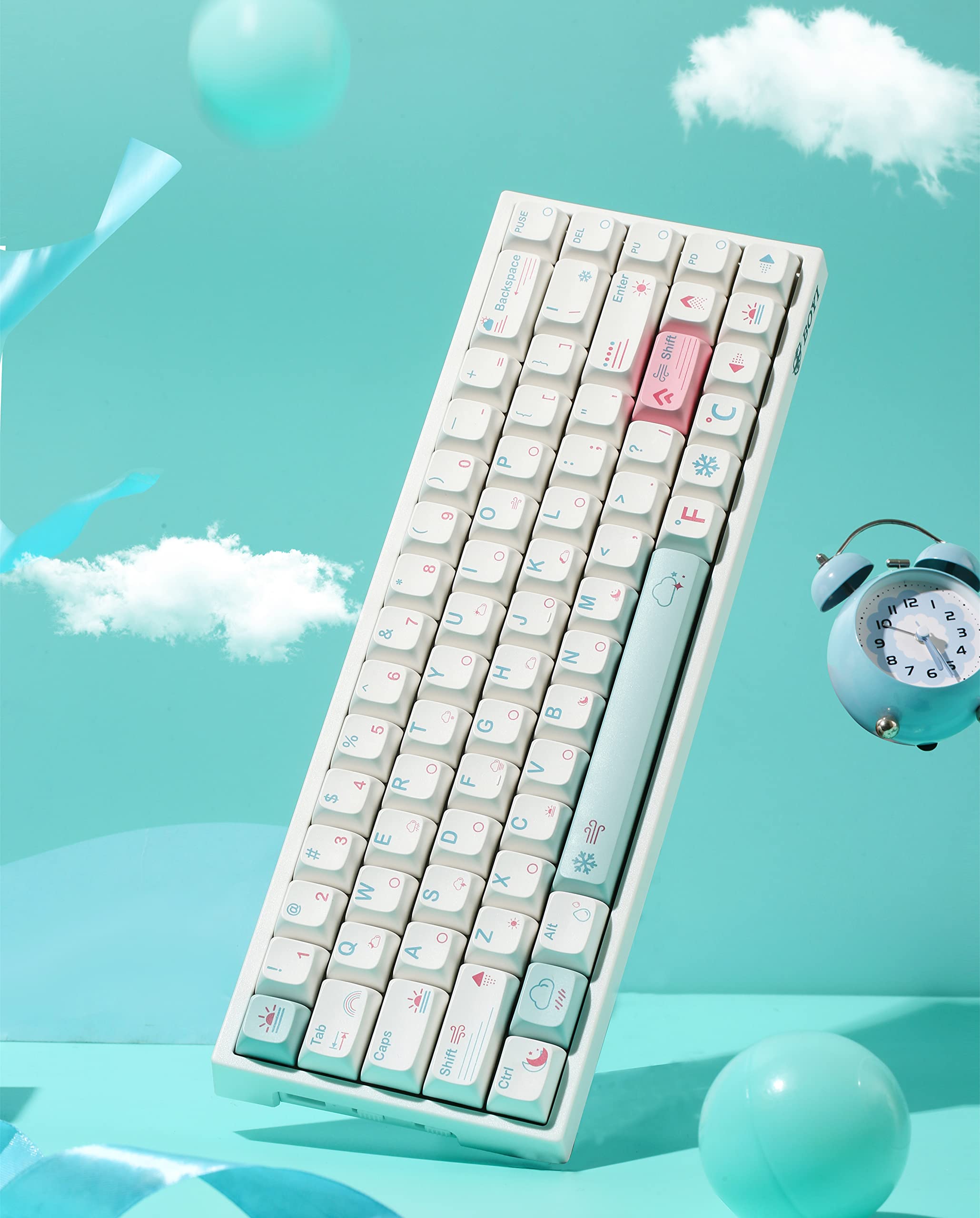 BOYI WK68 Hot Swappable RGB Mechanical Keyboard,Wireless Bluetooth 5.0/2.4G/Wired Type-C Tri-Mode PBT Sublimation Keycaps 65% Gaming Keyboard(Gateron Yellow Switch,Weather Theme XDA Keycaps)