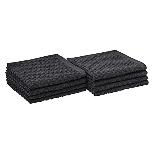 Amazon Basics 100% Cotton Terry Kitchen Dish Cloths, Popcorn Texture, 8 Pack, Black, 12"L x 12"W
