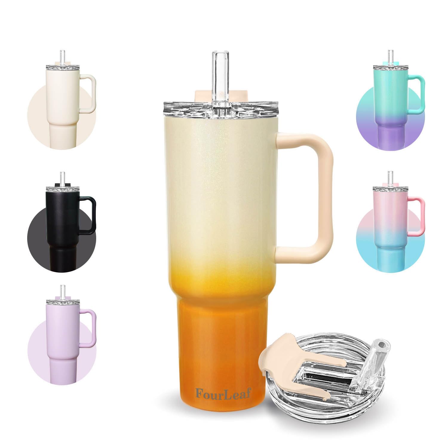 Four Leaf TrustyMate 2.0 β 100% Leak Proof 40 Oz Tumbler with Handle and Built-In Straw Lid β Insulated Leak Proof Stainless Steel Tumbler