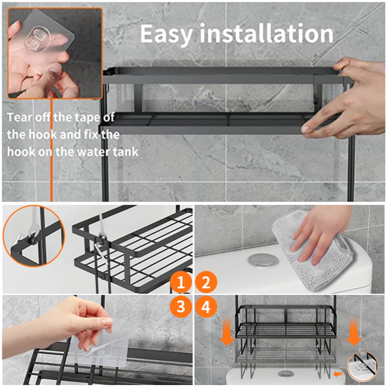 KYLE & KAY Bathroom Over The Toilet Storage Shelf, Bathroom Storage Organizer with Toilet Paper Holder & Space Saver, 2-Tier Bathroom Storage Organizer Shelves (Black)