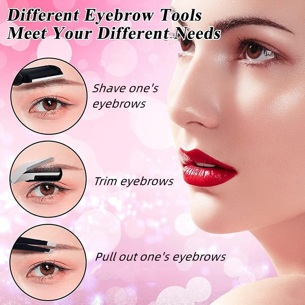 XUJINCN3-in-1 Eyebrow Scissors Kit,Eye Brow Cutter for Women,Eyebrow Grooming kit Specially Designed for Women,Include;Eyebrow Scissors with Comb, Hair Removal Tweezers, Facial Eyebrow Razor(Black)