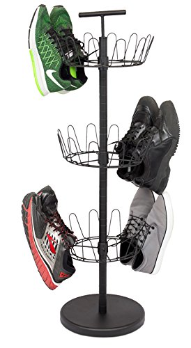 Internet's Best 3 Tier Metal Shoe Tree - Black Finish - 18-Pair Shoe Organization Rack - Storage Organizer - Free Standing Tower Weighted Base - Strong Sturdy