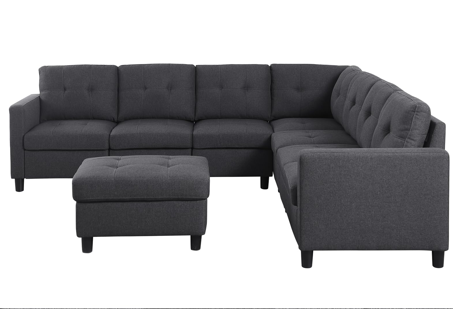 asunflower Modular Fabric Sectional Sofa Ottoman Set, L Shape Sofa Couch with Console, Cup Holder, Charging Ports Convertible Sectional Couch for Living Room Apartment