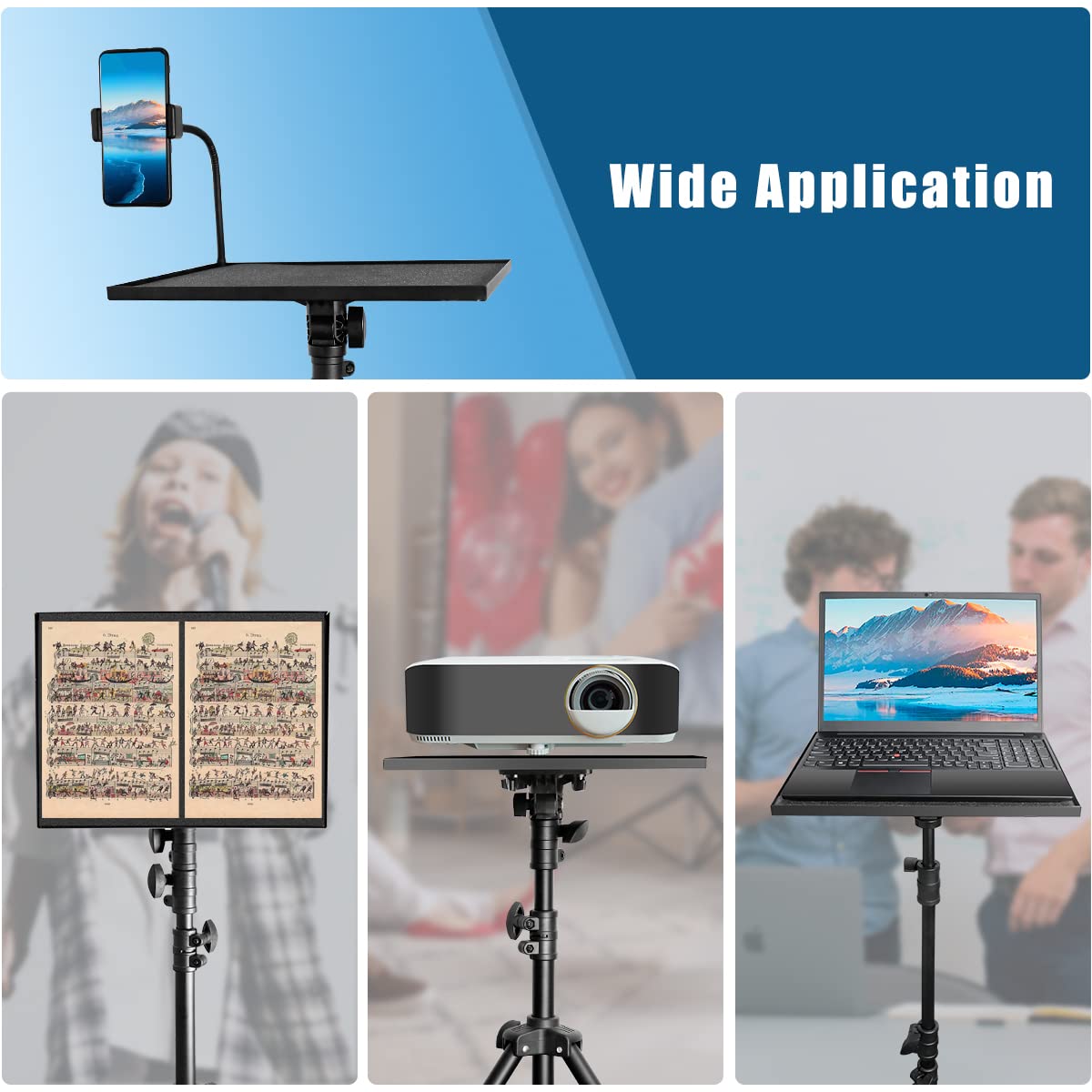 ALINBIN Projector Stand Tripod with Adjust Height from 26IN to 57IN, Laptop Tripod Stand with Phone Holder, Projector Table Stand for Office, Home, Studio or DJ