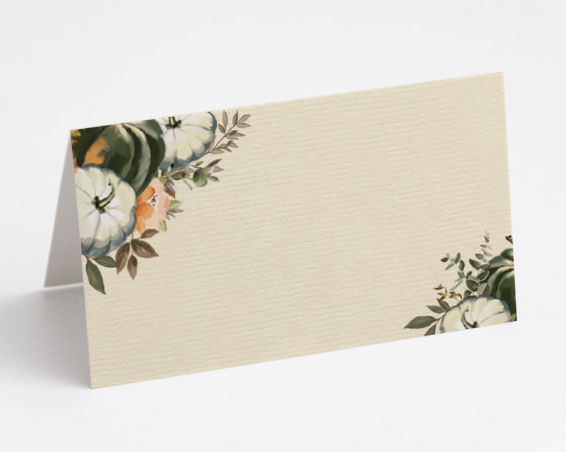 Desert Mercantile Fall Harvest Pumpkin Place Cards - 25 pack β Tented Tabler Cards for Thanksgiving Table Decor, Autumn Weddings, Holiday Buffets, Dinner Parties, or Place Settings. 2"x3.5" (folded).