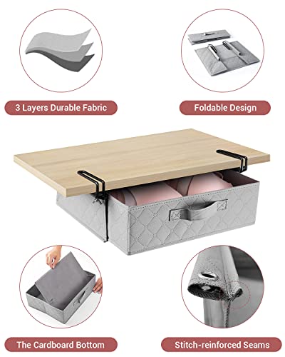 BRUINAGORA Closet Organizers and Storage, Closet Pullout Drawer, Under Shelf Storage Organizer, Adjustable Clips for Underwear, Bra, Lingerie, Panties, Undies, Grey/2 Pack