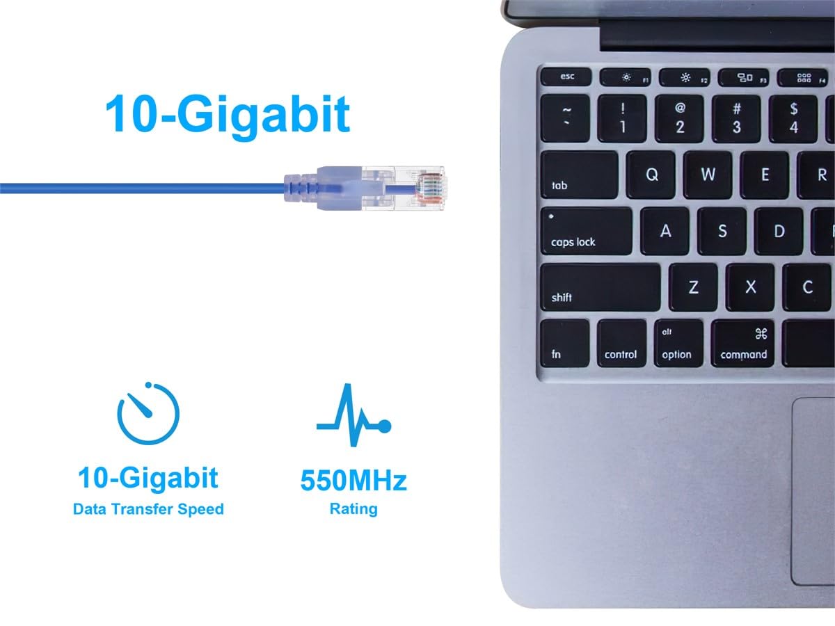 Monoprice Cat6A 25ft Blue 10-Pk Patch Cable UTP 30AWG 10G Pure Bare Copper Snagless RJ45 SlimRun Series Ethernet Cable