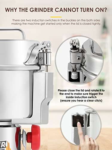 CGOLDENWALL 700g Electric Grain Grinder Mill Safety Upgraded 2400W High-speed Spice Herb Grinder Commercial Superfine Grinding Machine Dry Cereals Pulverizer CE 110V (700g Swing Type)