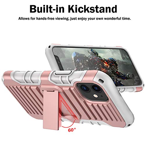 E-Tree Compatible with iPhone 12 Mini Case Cross Body Strap and Stand,2 in 1 Shockproof Hybrid Hard PC & Soft Rubber, Crossbody Lanyard Perfect for Go Outside and Kid Elderly(Pink)