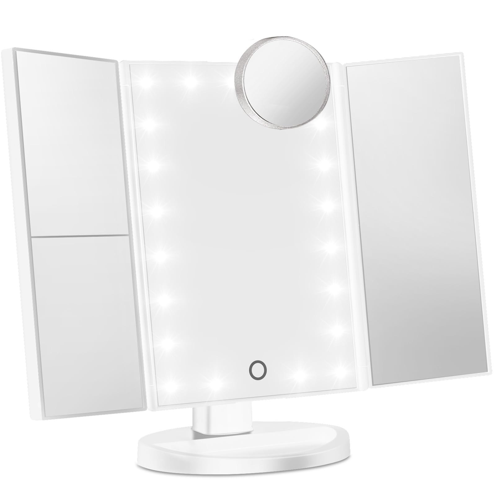 HAMSWAN Makeup Mirror Vanity Mirror with Lights, Lighted Makeup Mirror with 1X 2X 3X 10X Magnifying, Touch Control Design, Dual Power Supply, Portable LED Makeup Mirror, Women Gift (White+10X)