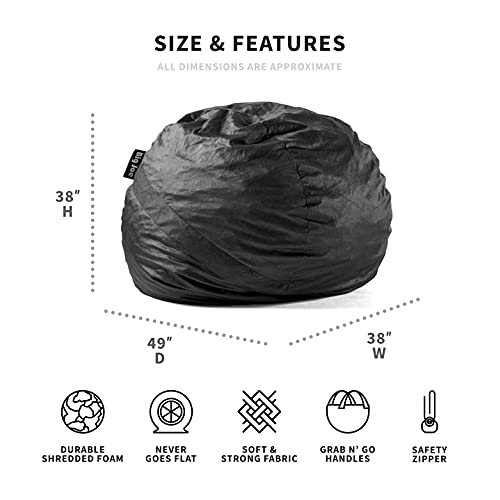 Big Joe Fuf Large Foam Filled Bean Bag Chair with Removable Cover, Black Lenox, Durable Woven Polyester, 4 feet Big