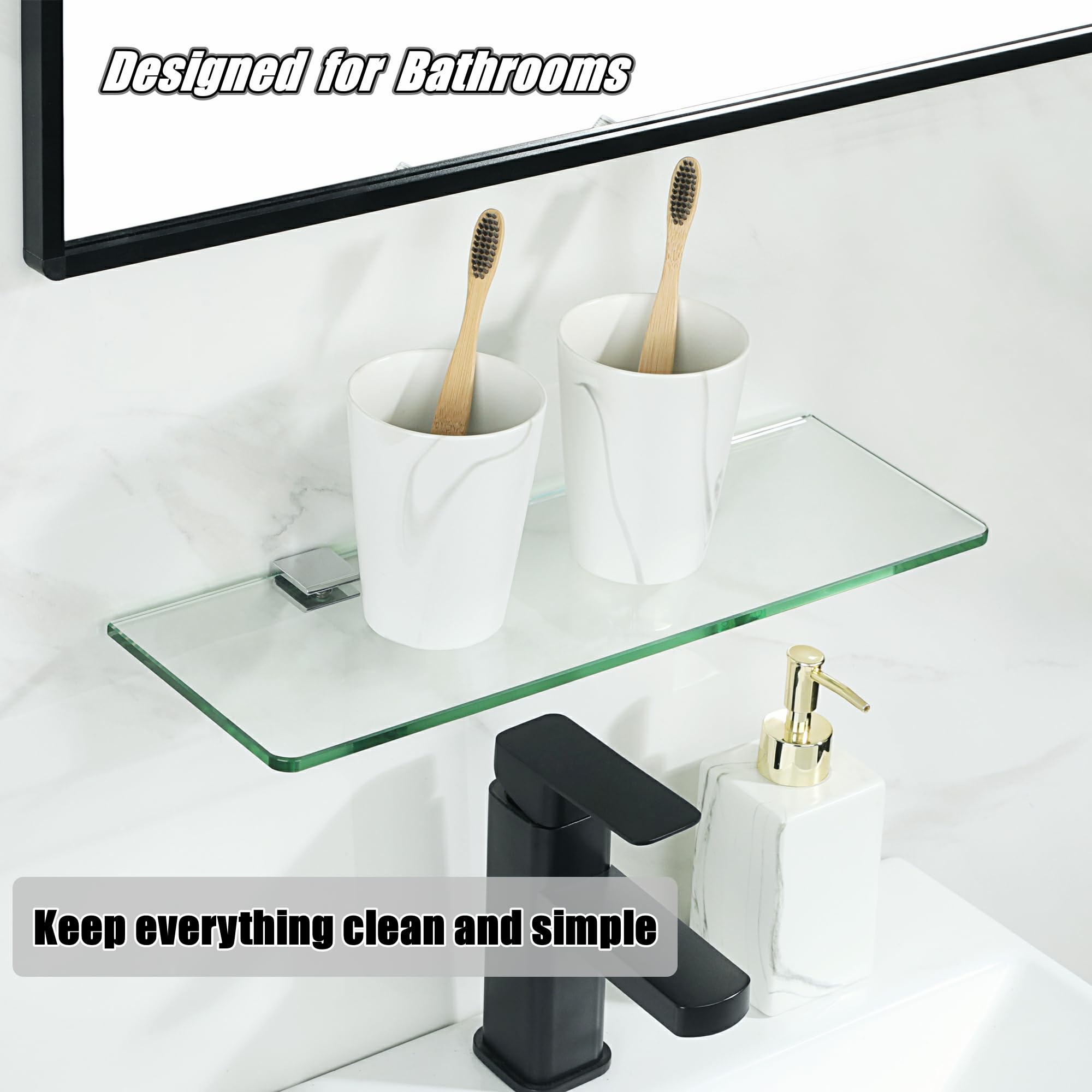 Alise Bathroom Shelves Glass Shelf,Wall Mount Floating Shelves for Bathroom,Rectangular Tempered Glass Shelves for Wall Storage Organizer,AGBL4010SET-C-3P,Pack of 3