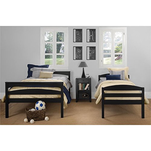 Dorel Living Brady Solid Wood Bunk Beds Twin Over Full with Ladder and Guard Rail, Black