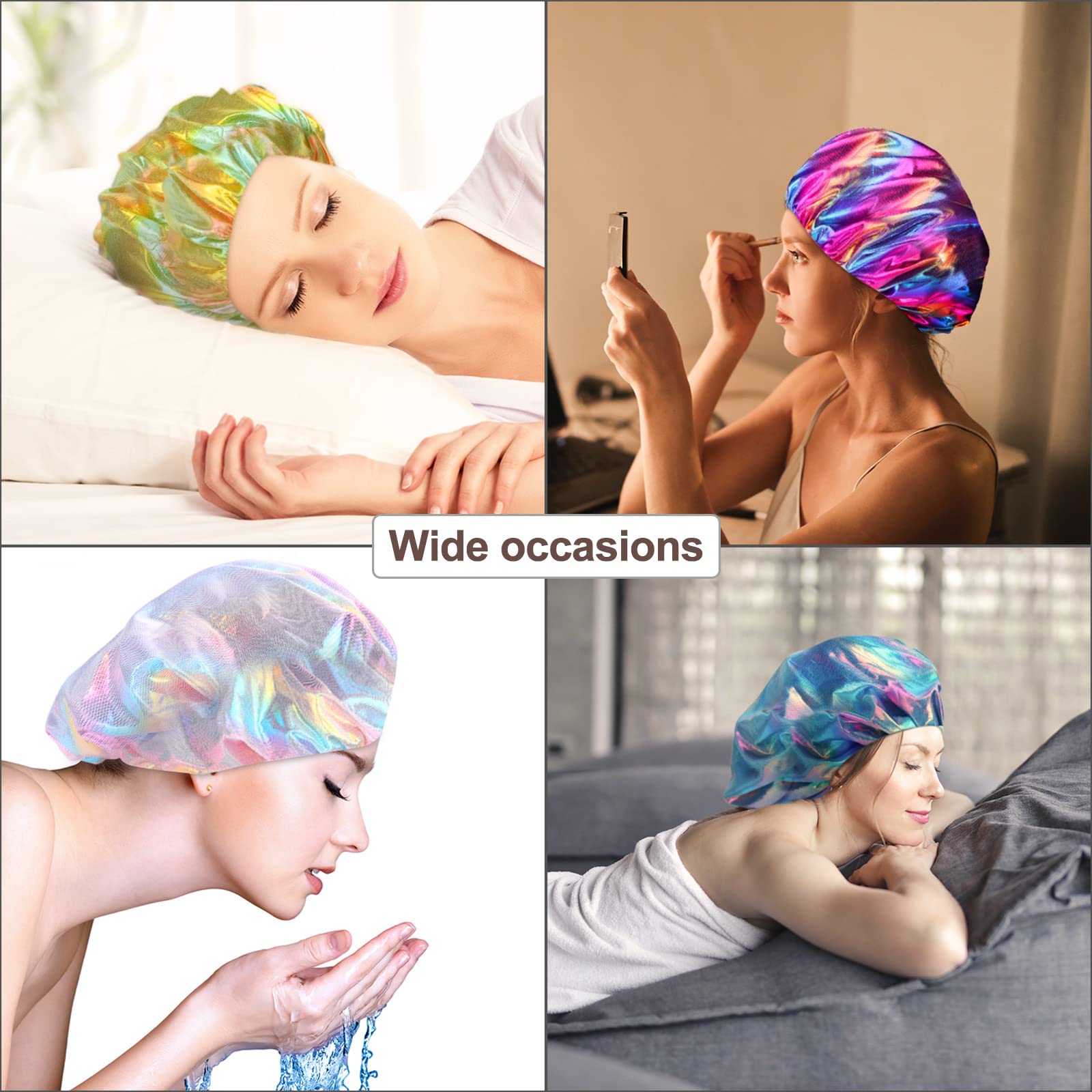 6 Pieces Satin Sleep Cap Elastic Hat Adjustable Satin Bonnet Colorful Hair Bonnet for Women Girls (Solid Color)……