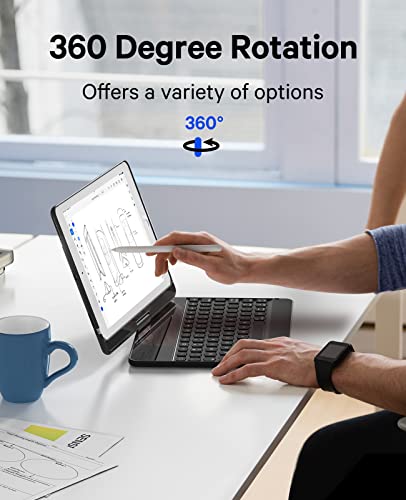 Earto 6th Generation Case with Keyboard, 5th Generation Keyboard, Air 2, Air 1, Pro 9.7 inch, 7 Color Backlit, 360° Roatate Wireless Keyboard Case, Black