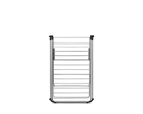 Brabantia HangOn Laundry Drying Rack with Garment Rail (82ft / Metallic Gray) Compact, Foldaway, Adjustable Indoor Stainless Steel Clothes Horse