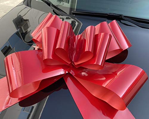 Large Red Car Bow Ribbon 23 Inchs- Decoration Wrap for Birthday, Wedding, and Giant Presents- Come with Two Suction Cup (Red)