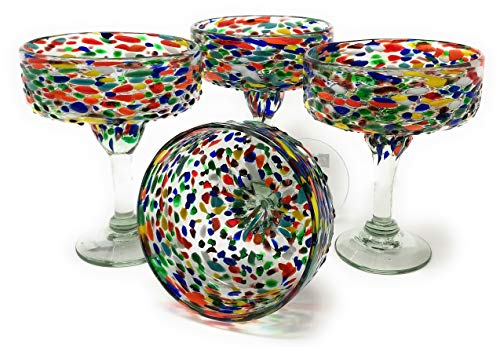 Dos SueƱos Mexican Hand Blown Glass ā Set of 4 Hand Blown Margarita Glasses Confetti Rock (16 oz) ā¦