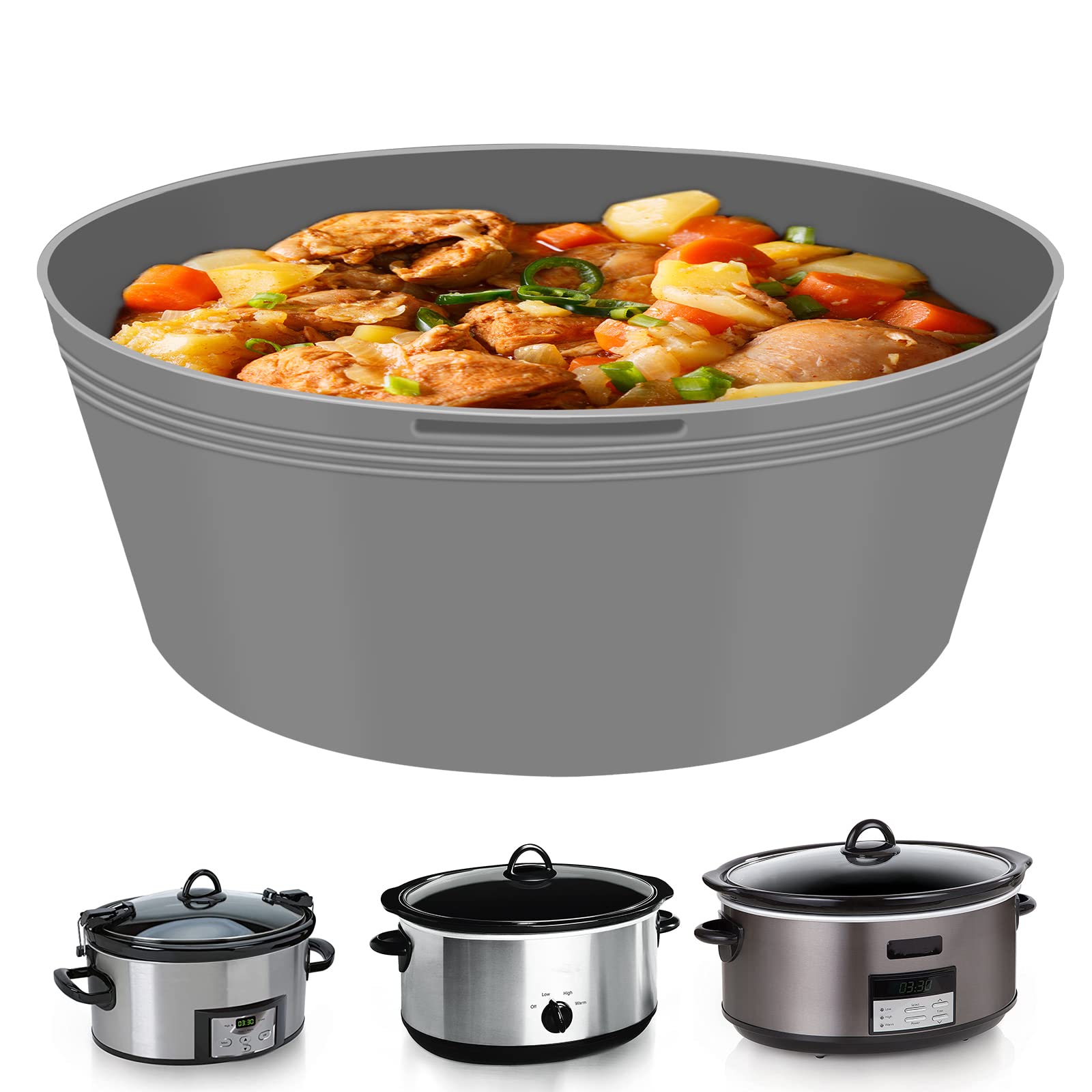 6 QT Silicone Slow Cooker Liner fit 6 QT Oval Slow Cooker，Reusable & Leakproof Dishwasher Safe Crock-Pot Liner for 6-7 Quart Crock Pot (1 PCS-Grey [Fit 6 QT])