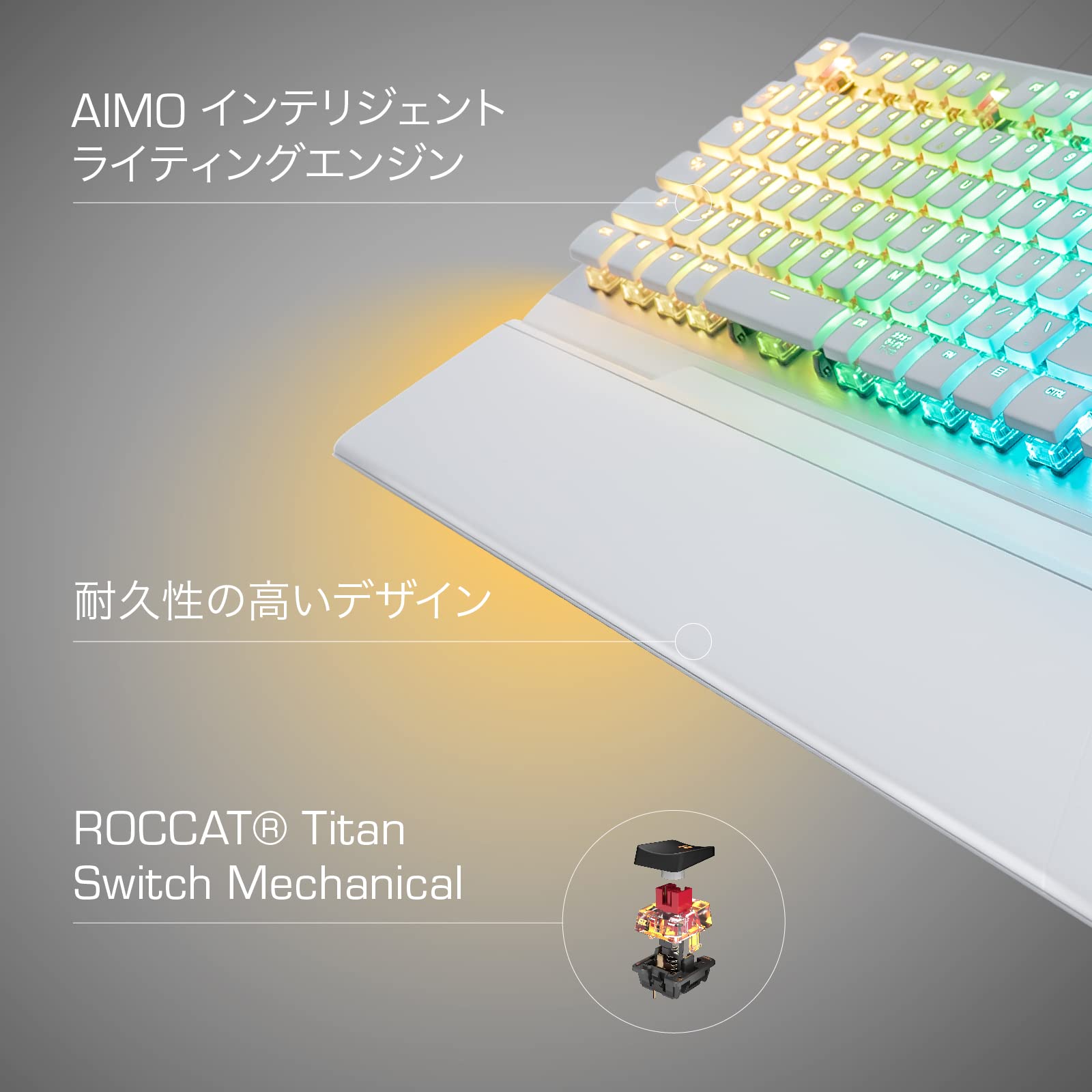 ROCCAT Vulcan 122 AIMO RGB Mechanical Gaming Keyboard JP Japanese Array Model Silent Linear (Equivalent to Red Axis) Domestic Genuine White German Design ROC-12-956-RD