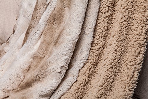 Chanasya Faux Fur Ombre Throw Blanket - Super Soft, Lightweight Minky Blanket with Fuzzy Sherpa Side - 50" x 65β - Brown