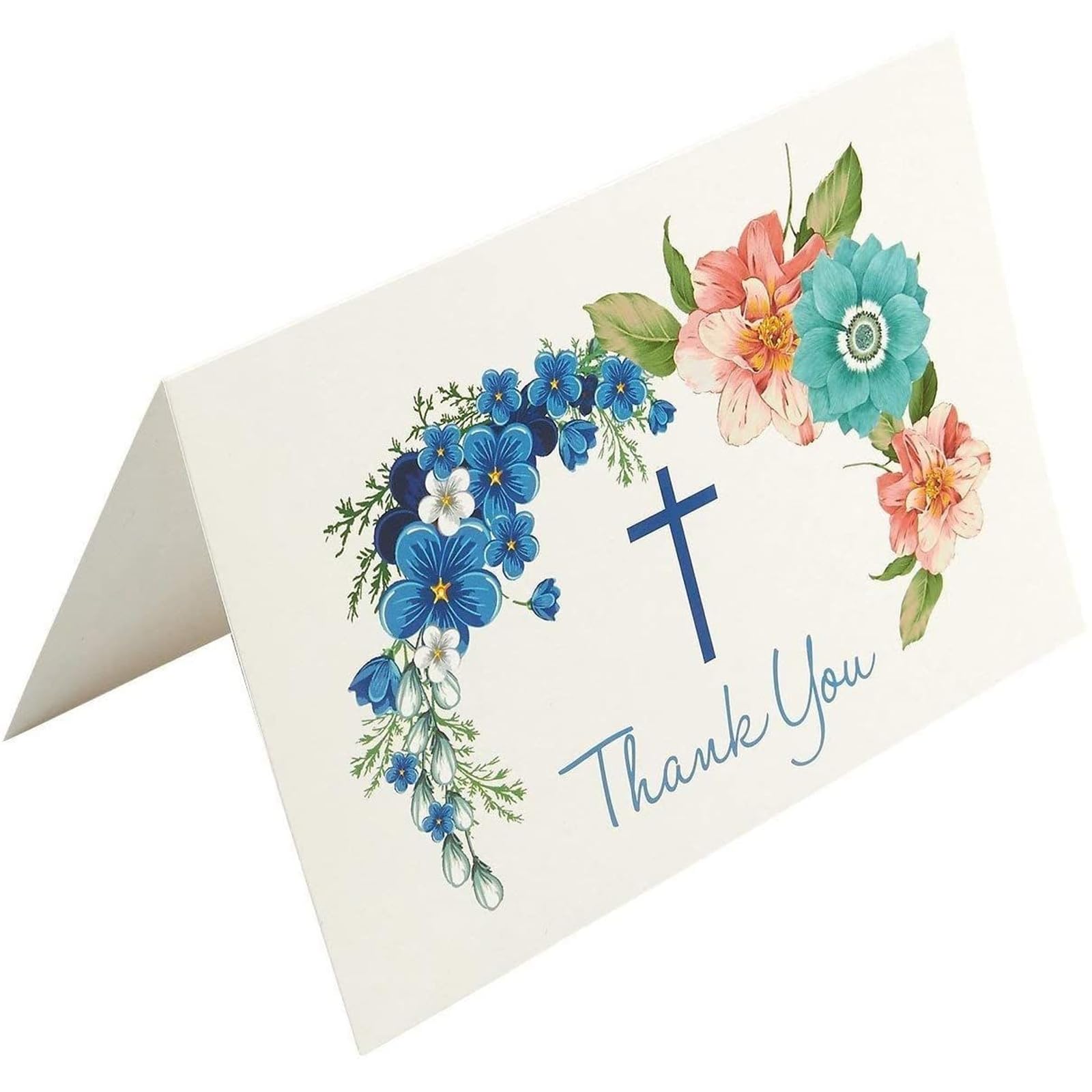 Best Paper Greetings 48 Pack Christian Thank You Cards With Envelopes, Bulk Baptism, Religious Greeting Notes for Christening, Wedding, Communion, Floral Cross Design (4 x 6 In)