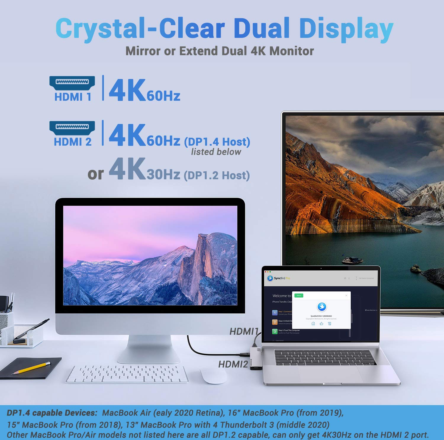 MacBook Pro Docking Station Dual Monitor, MacBook Pro Dock Dual Monitor Adapter, USB C to HDMI Adapter,10Gbps USB 3.1 Gen 2,100W PD,2020/19/18 13" 15" MacBook Pro/Air Accessories