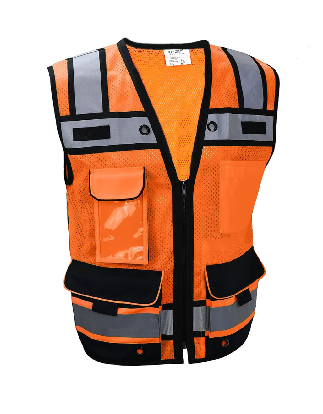 REXZUS (B Engineer Safety Vest, High Visibility Reflective Safety, Vest Mesh with Zipper and pockets (Orange, Large)