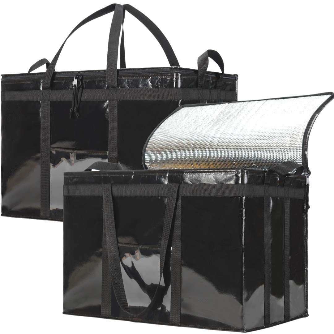 NZ Home Food Delivery Bags, Insulated Reusable Grocery Bags | Ideal for Uber Eats, Instacart, Doordash, Grubhub, Postmates, Restaurant, Catering, Grocery Transport | Dual Zipper