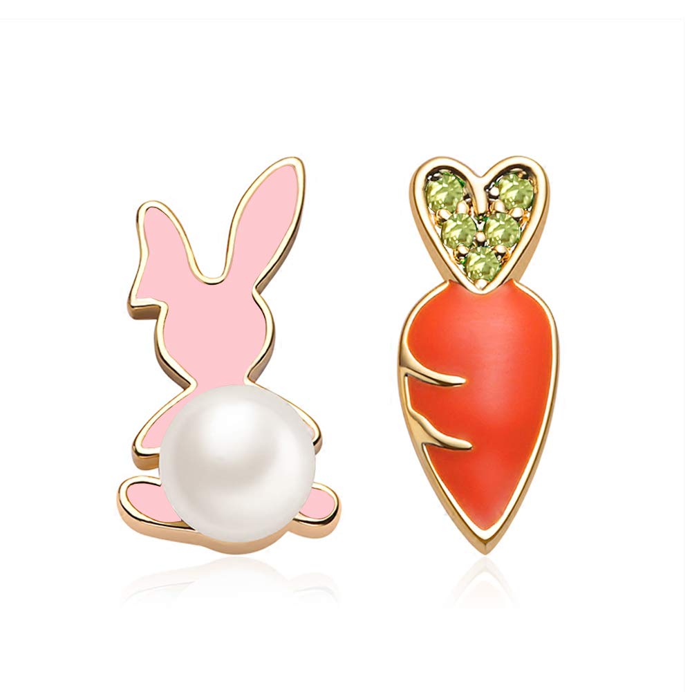 Easter Earrings Rabbit Bunny Carrot Stud Earrings Crystal Pearl Cute Funny Earring Gift for Her