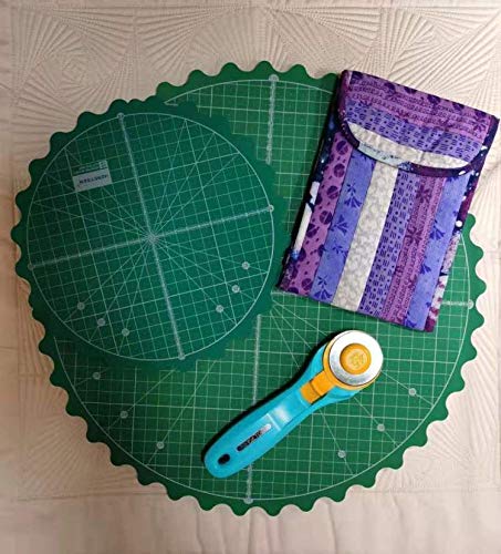 HONEYSEW Circle Rotary Cutting Mat Diameter Self Healing for Any Table Protection Board Quilt Fabric Doing Crafts Sewing Quilting Projects Rotating Cutter Pad (Green Color(Big Size +Small Size))